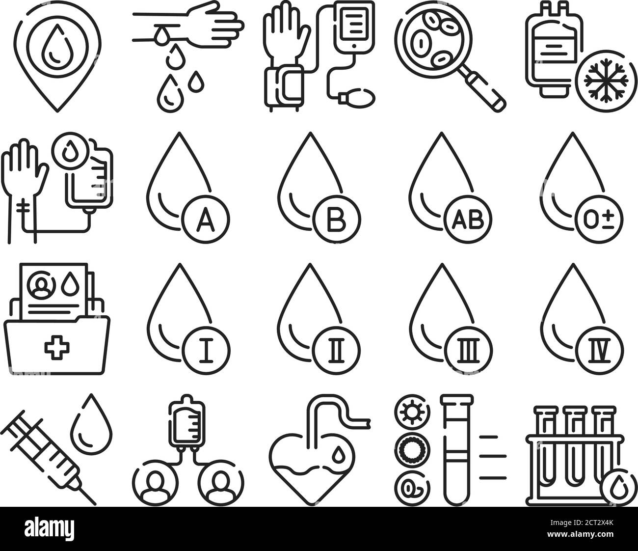 Blood transfusion black line icons set. Donation concept. Medical ...