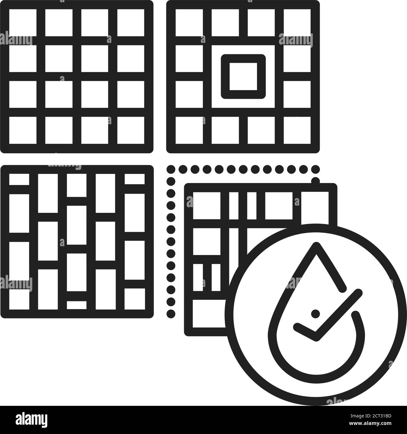 Waterproof wall and floor tile black line icon. Water repellent coating ...
