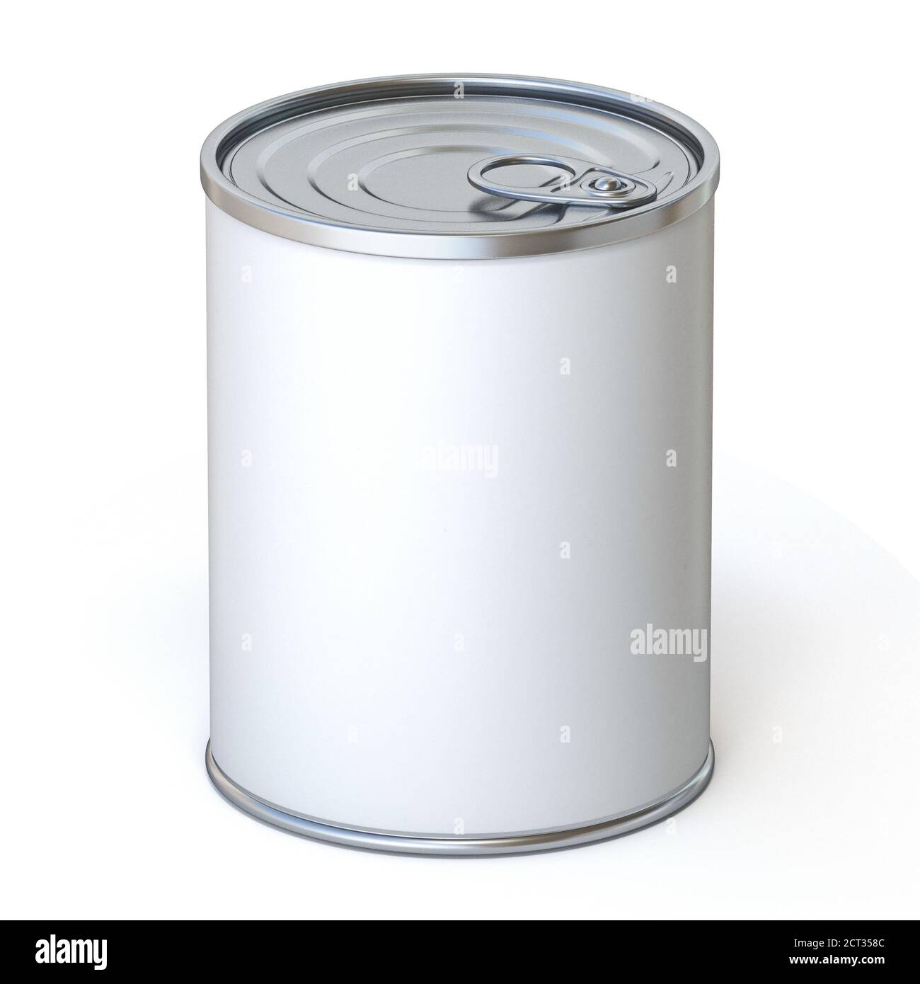 Food metal tin with white label 3D render illustration isolated on ...