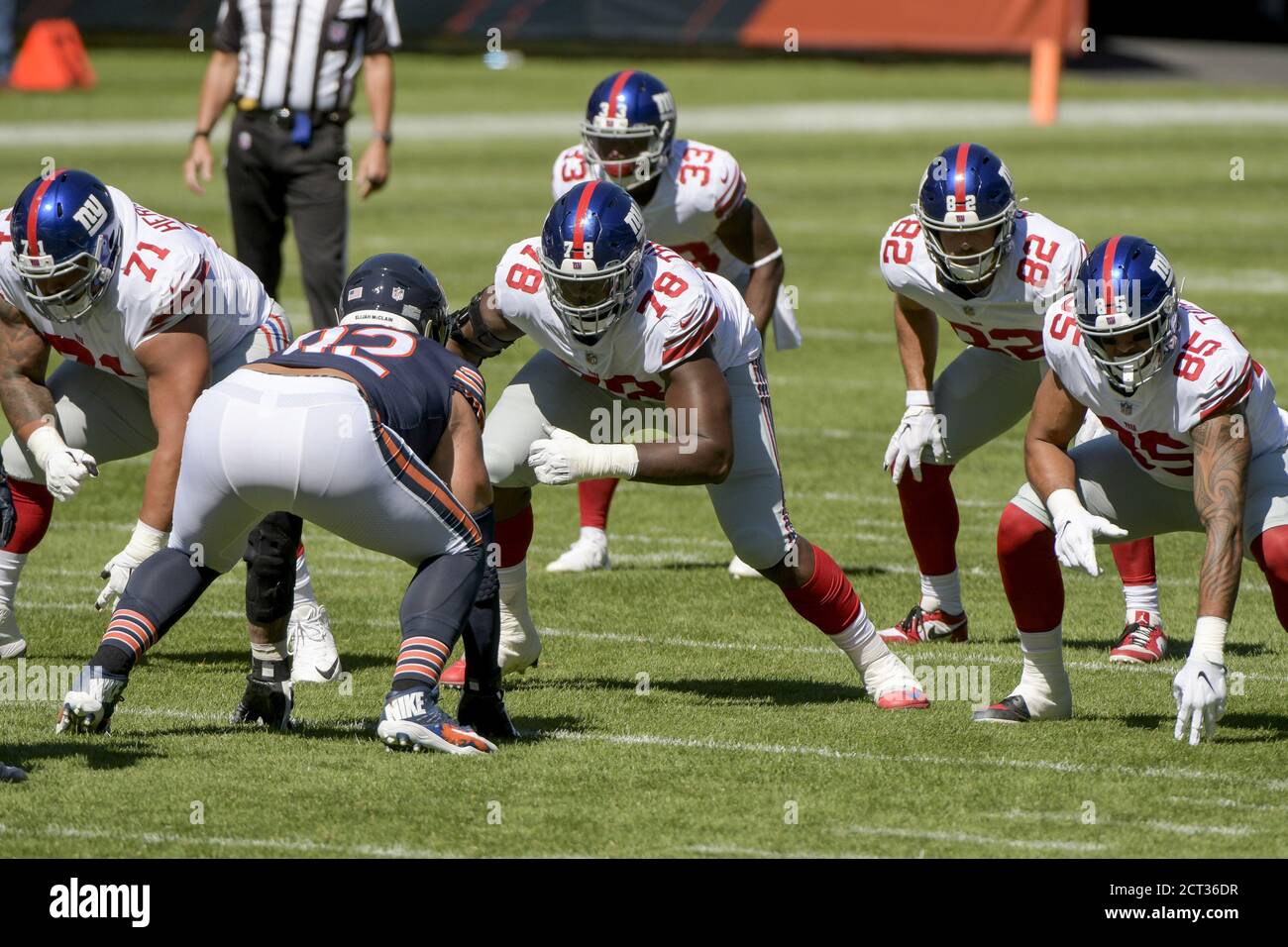 Chicago, United States. 20th Sep, 2020. New York Giants offensive line ...