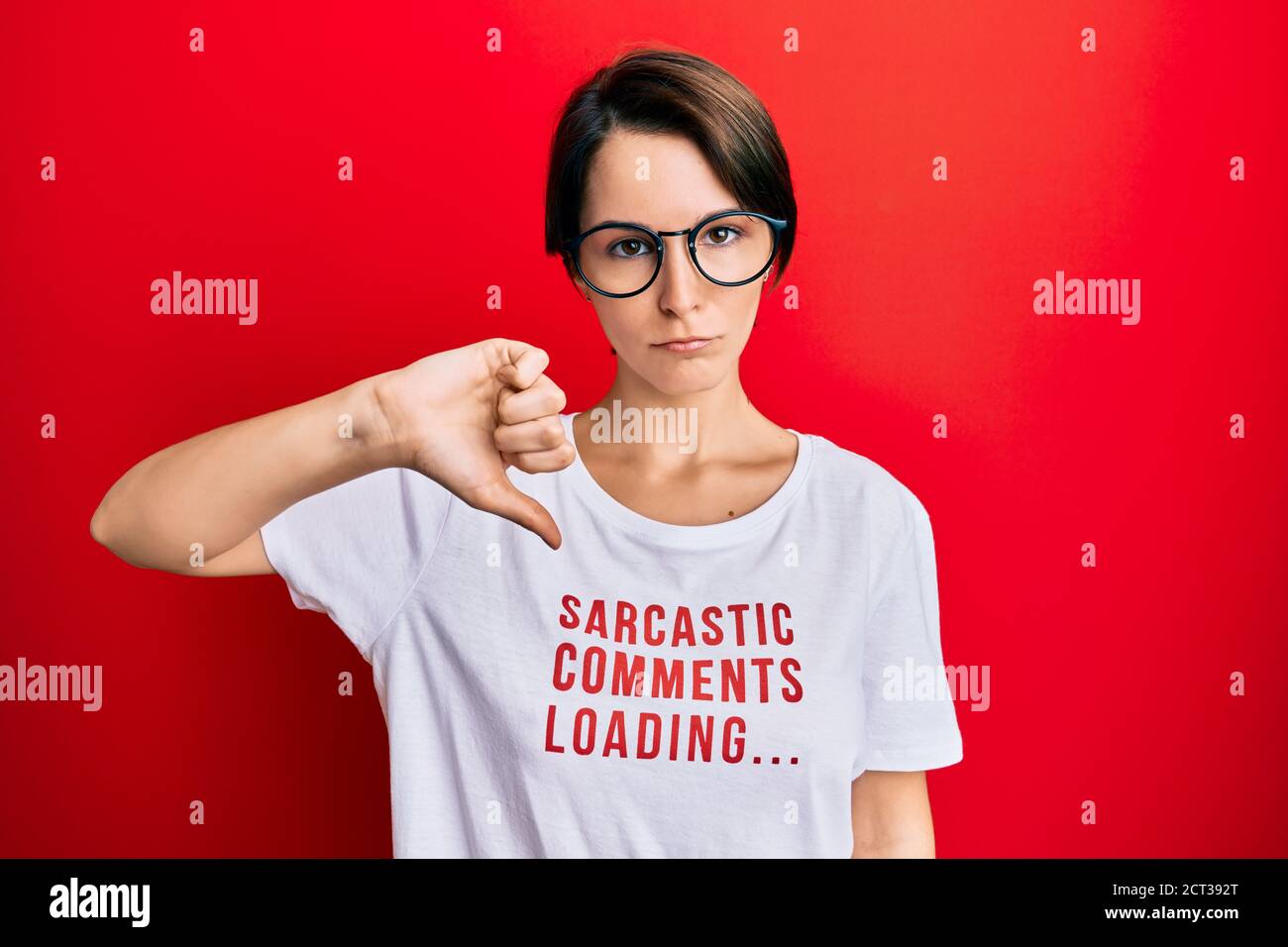Young brunette woman with short hair wearing sarcastic comments loading ...