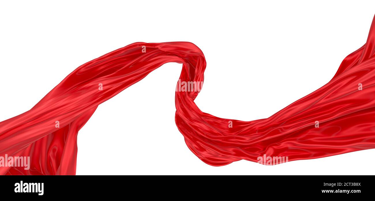 Beautiful flowing fabric flying in the wind. Red wavy silk or satin ...