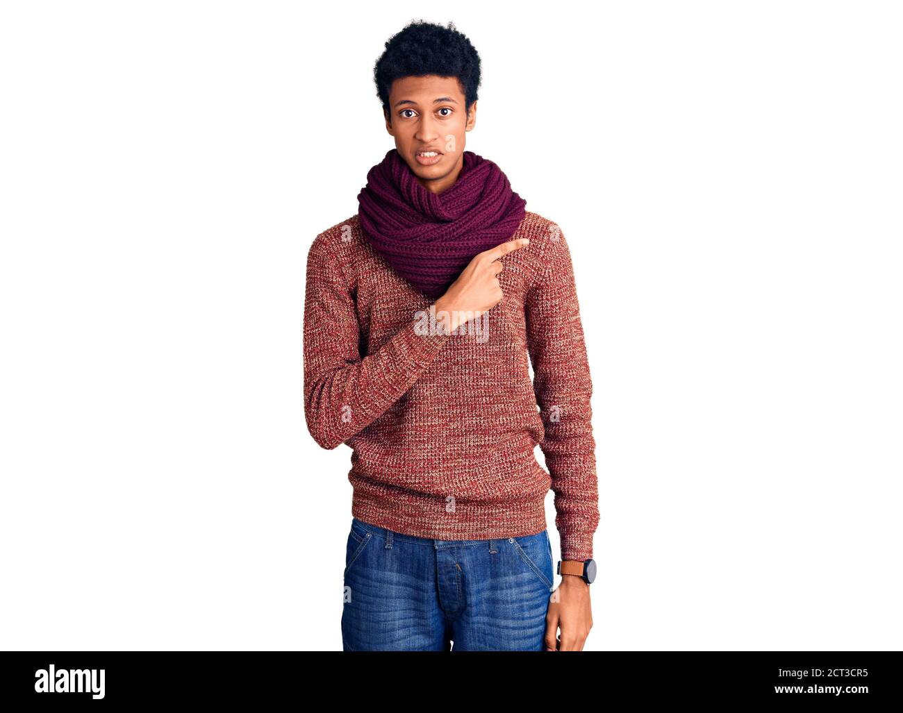 Young african american man wearing casual winter sweater and scarf ...