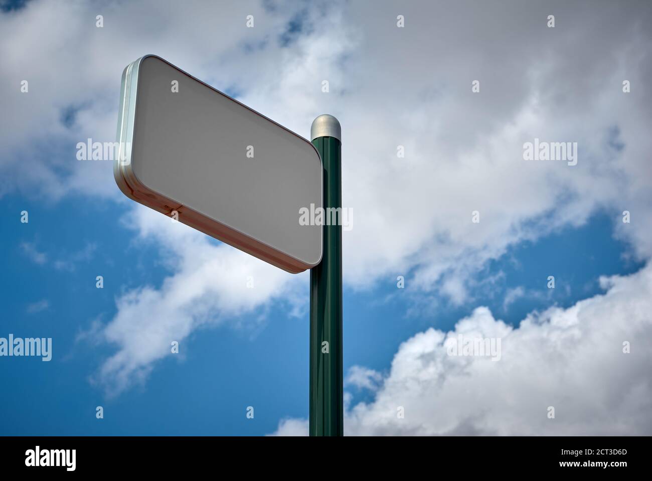 detail of a green pole with indicator signal on a blue and cloudy sky ...
