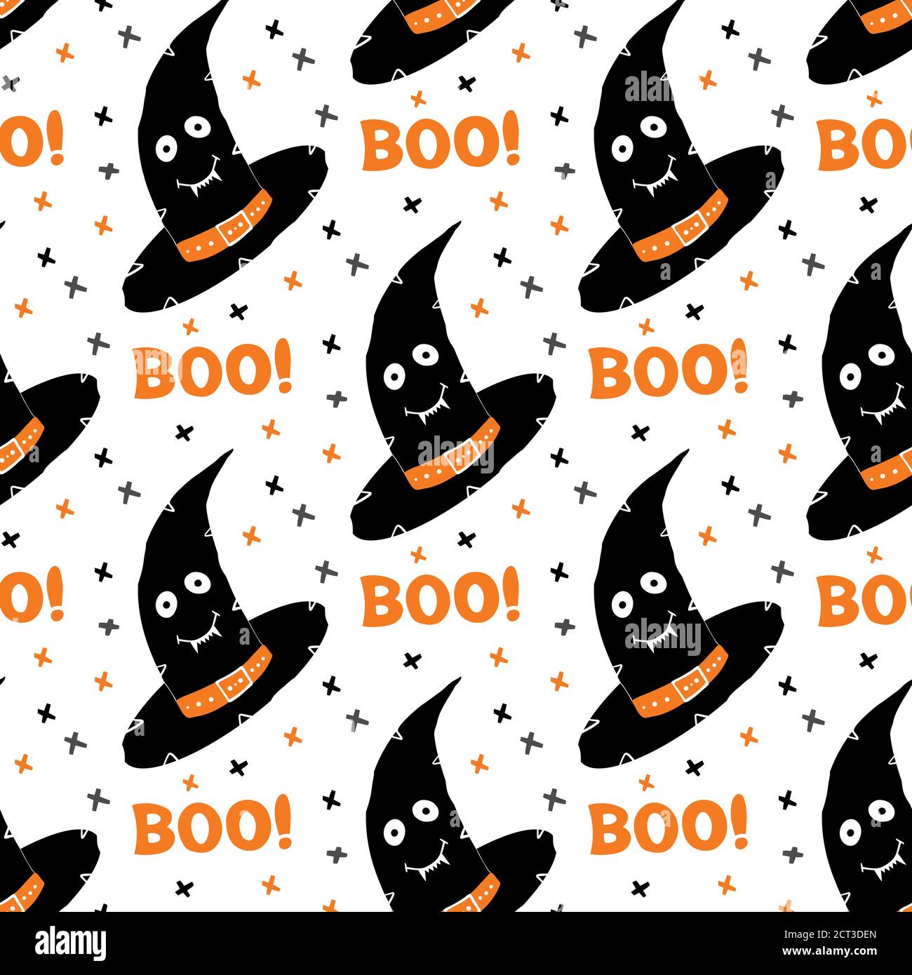 Witch hat with cute smiling face and boo word. Halloween seamless ...