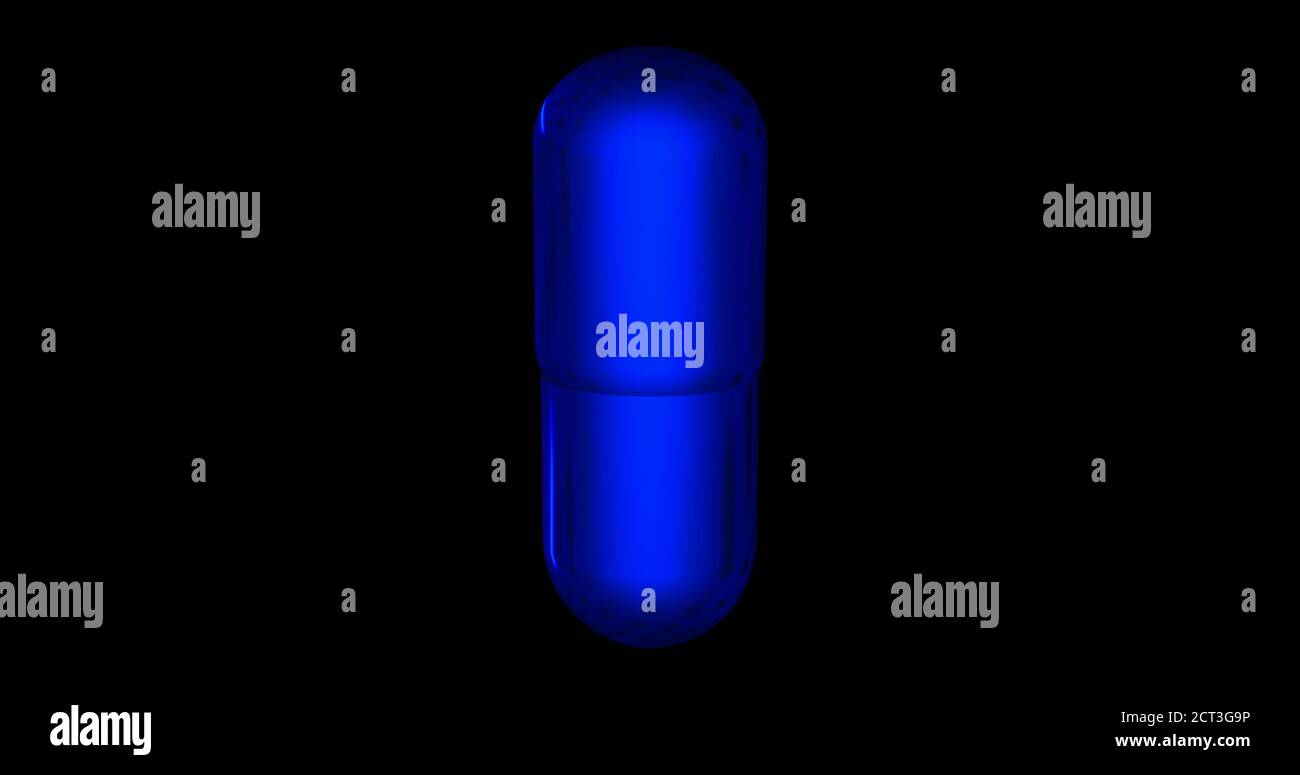 3D illustration of vivid Blue pill, capsule on black background Stock ...