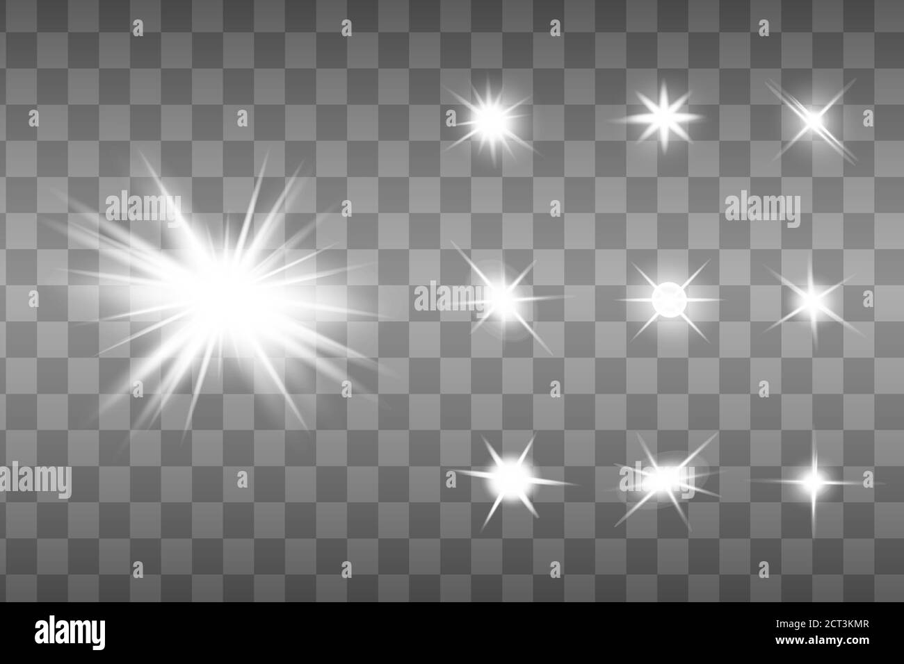White glowing light explodes on a transparent background. Sparkling magical dust particles ...