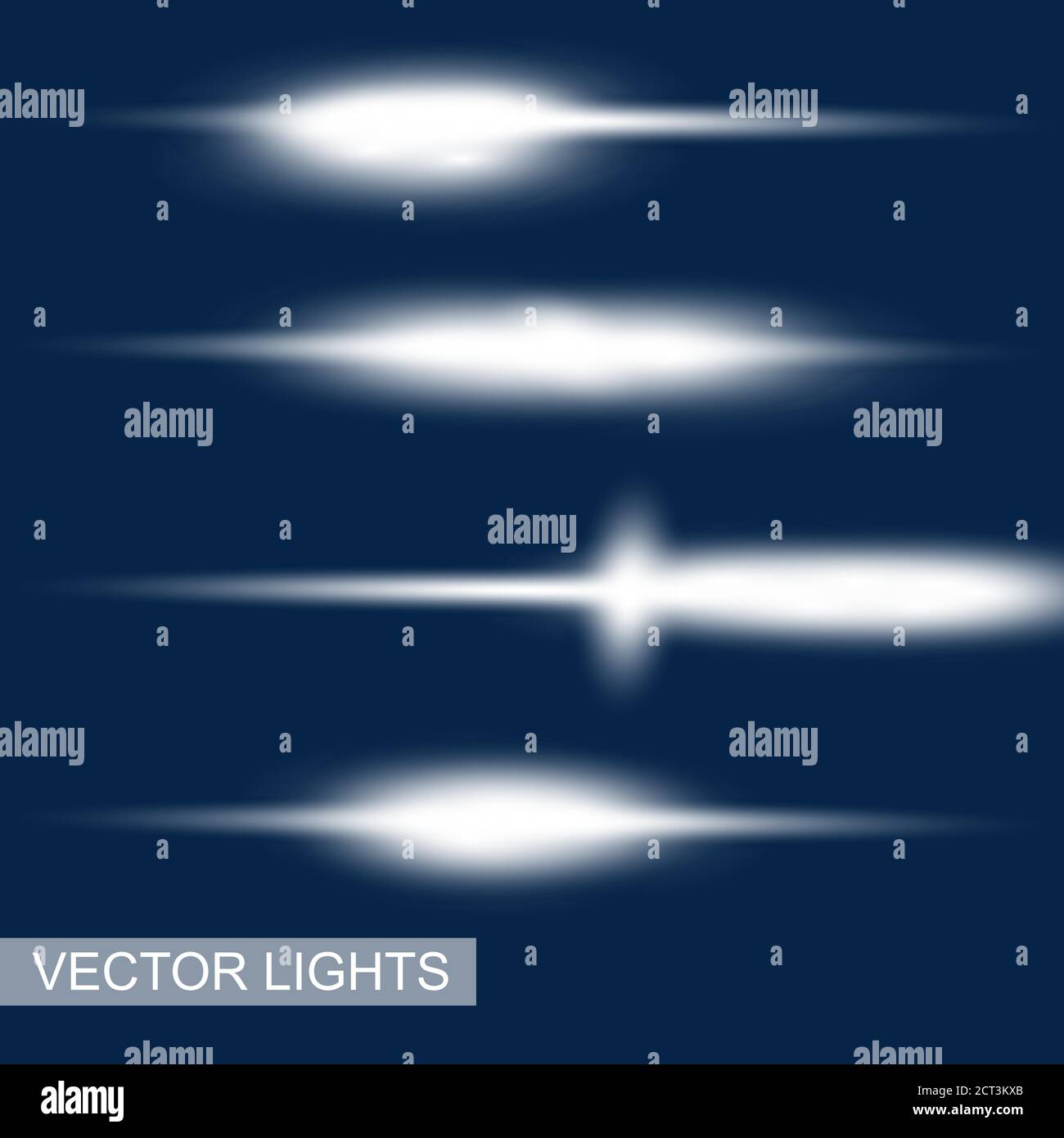 Set of glowing lights effects isolated on blue background. Sun flash ...