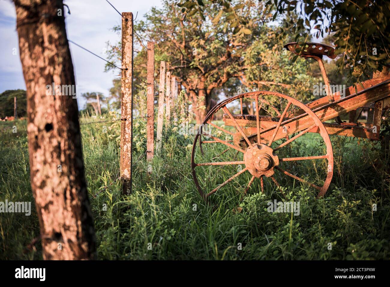 Rusty old farm machinery at Estancia San Juan de Poriahu, a traditional ...