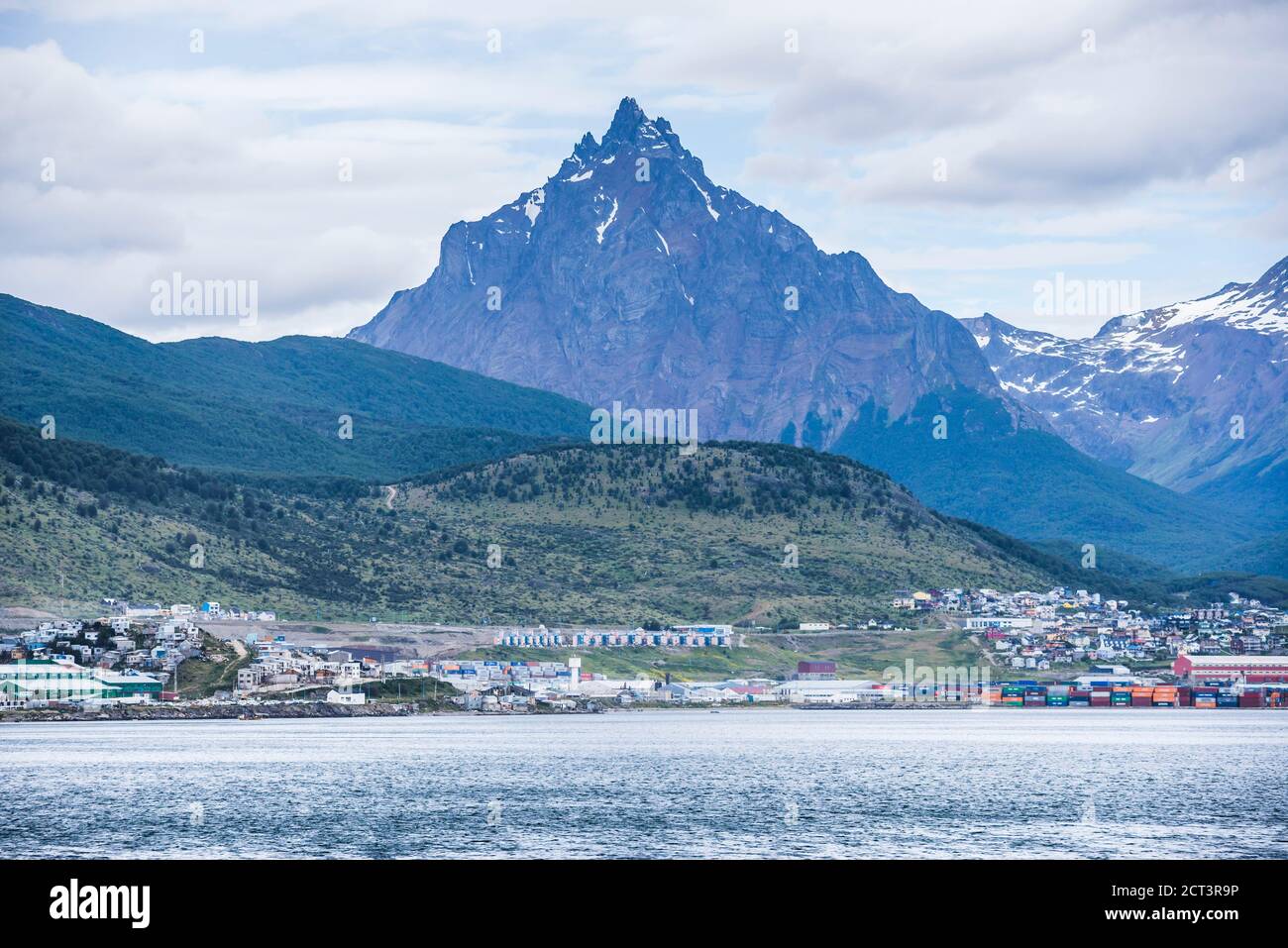 Ushuaia, seen from the Beagle Channel (Beagle Strait), Tierra Del Fuego ...