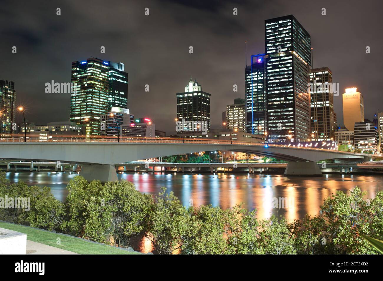 Reflection of Colourful Lights of Brisbane City Centre Skyline in ...