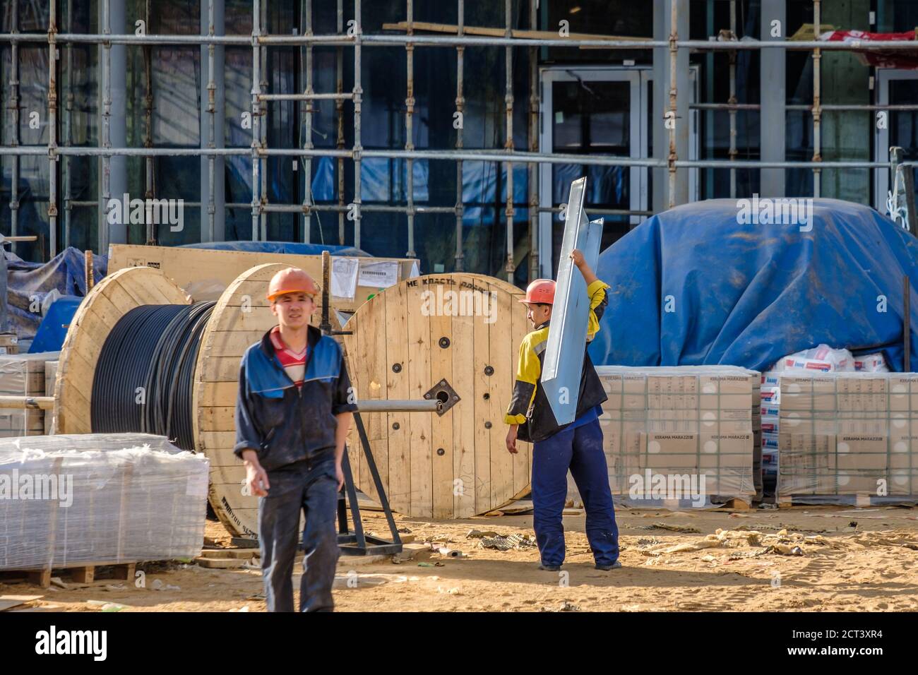 Moscow. Russia. 06 September 2020 Construction workers in uniforms and ...
