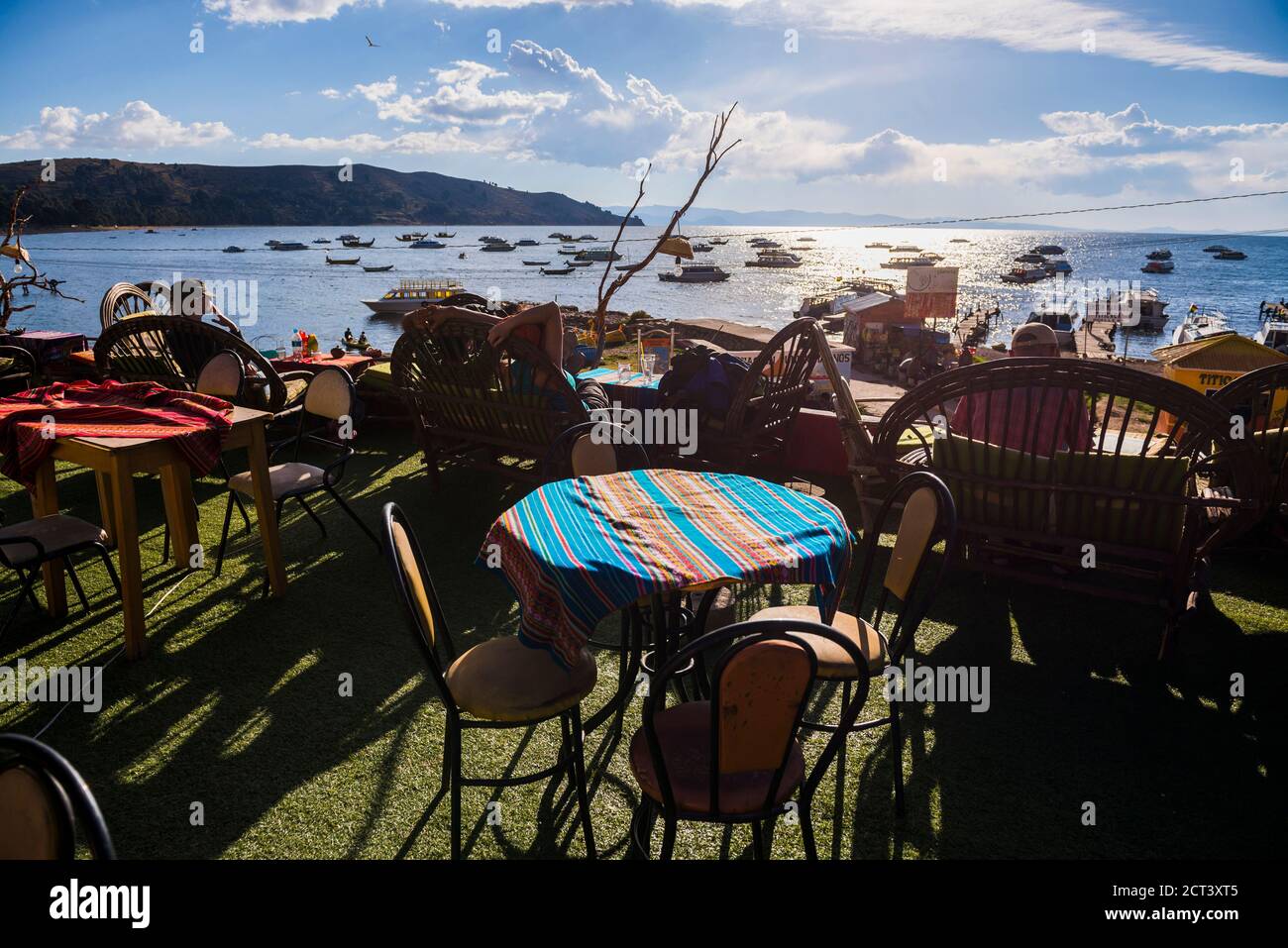 Restaurant overlooking Lake Titicaca at Copacabana, Bolivia, South ...