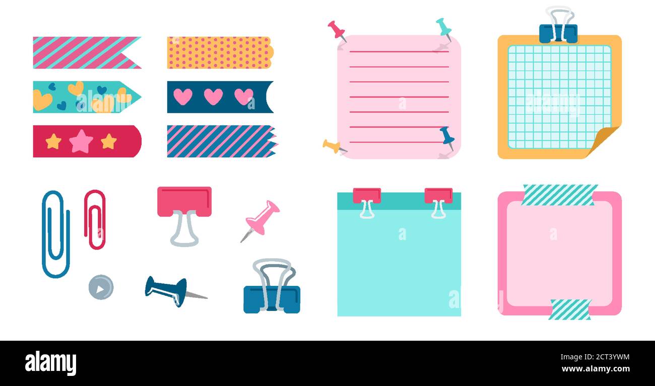 School design elements for notebook, diary. Office element planning set ...