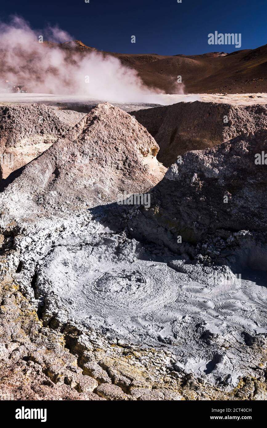 Bubbling hot mud pool at Sol de Manana Geothermal Basin area, Altiplano ...