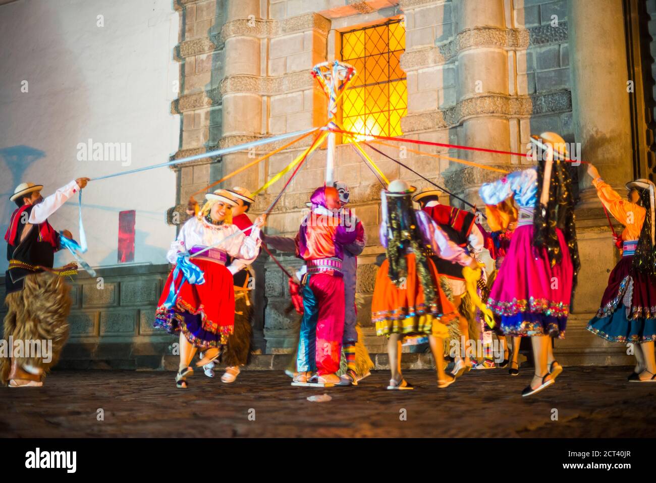 Traditional dancing outside the Historic Centre of the City of Quito ...