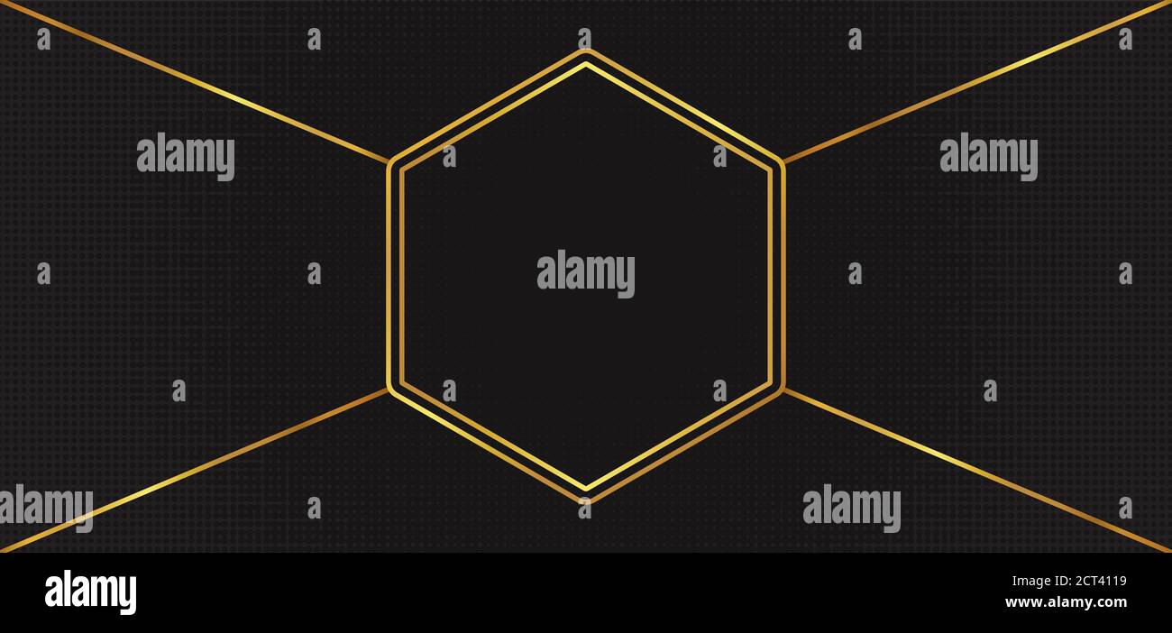 Hexgon frame shape gold metallic halftone black background design ...