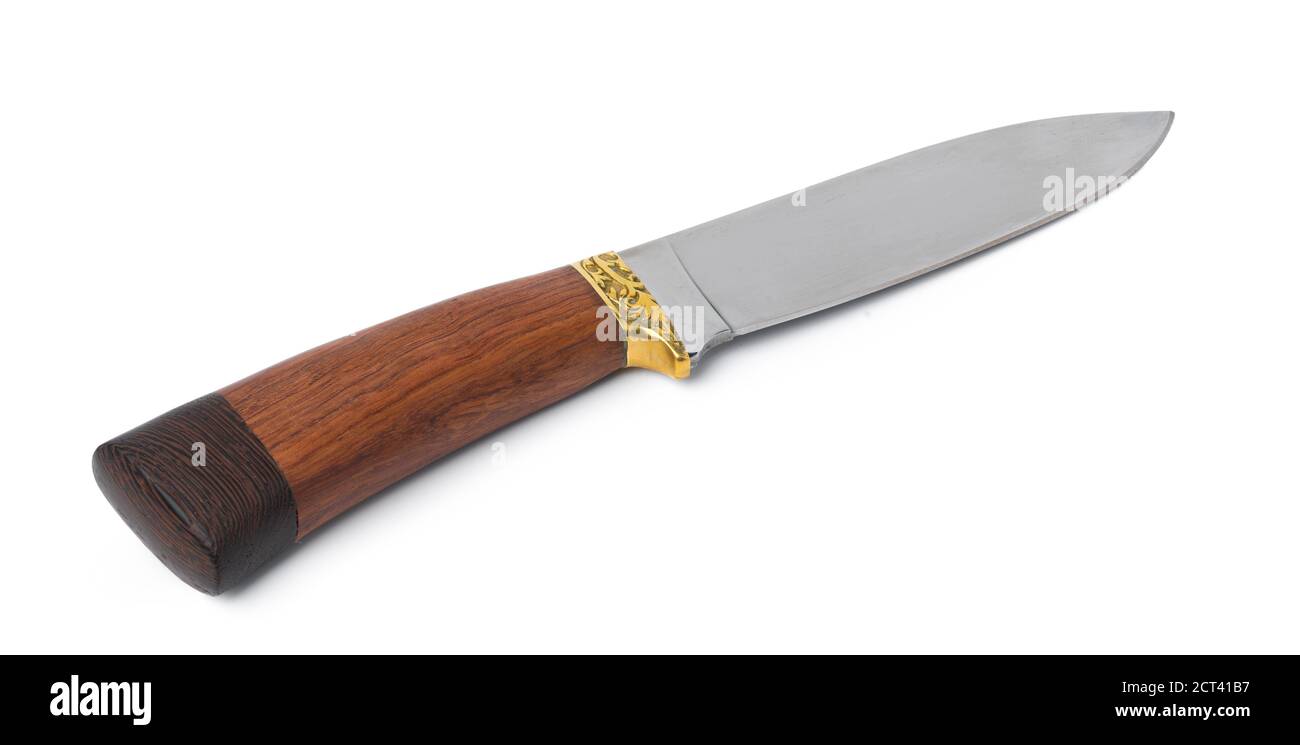 Hunting knife with wooden handle isolated on white Stock Photo - Alamy