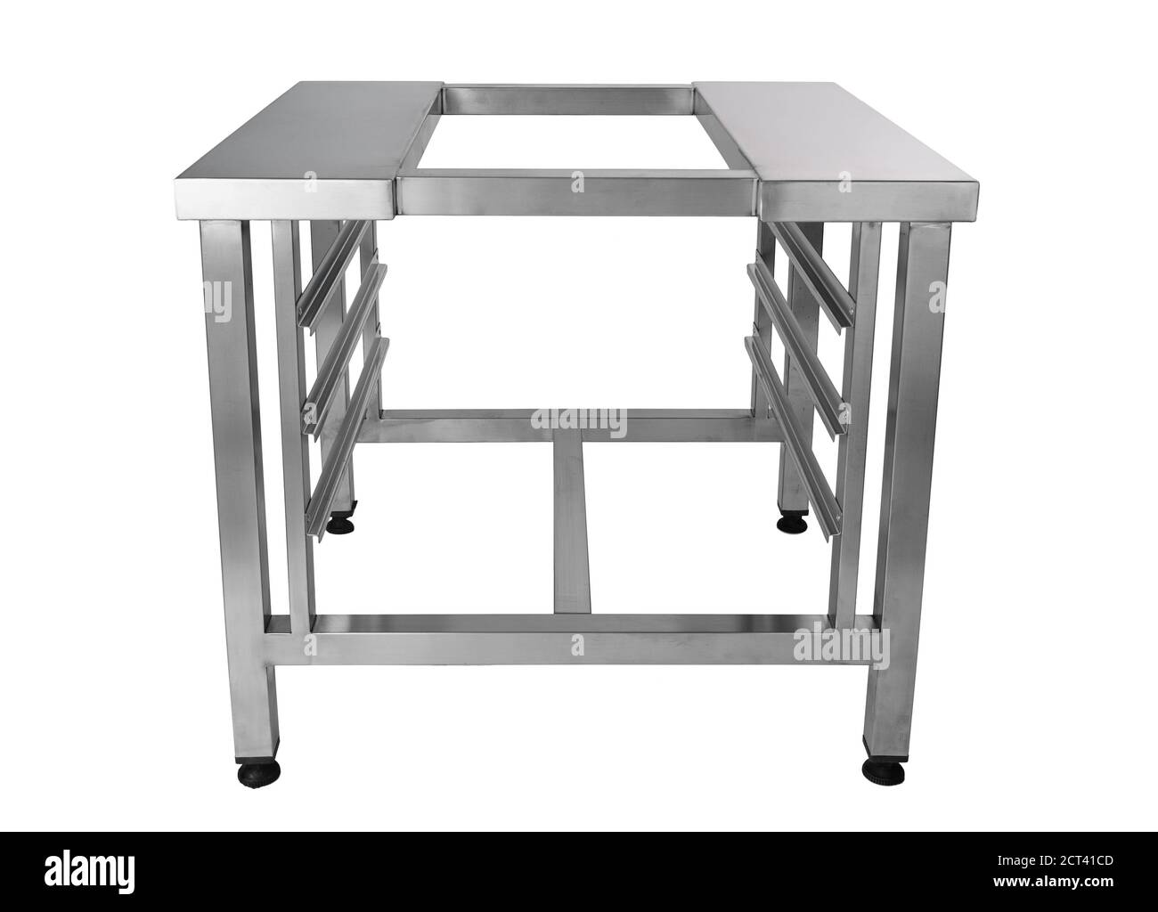 Metal industrial kitchen table for food preparation isolated on white ...