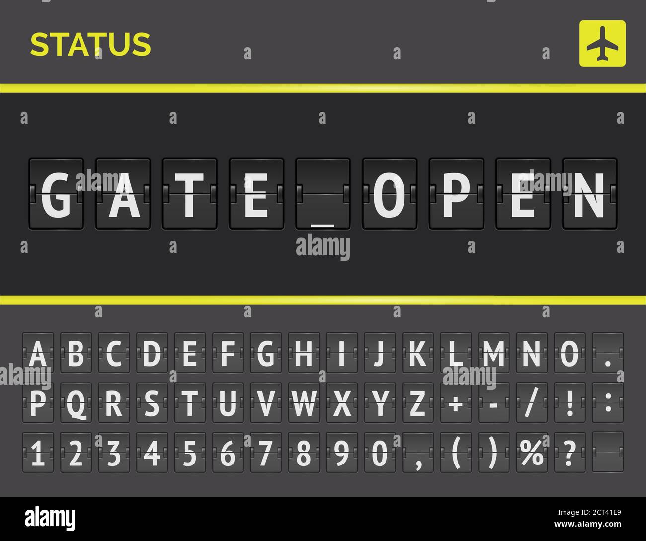 Airport flight status board vector banner with realistic flip font for ...