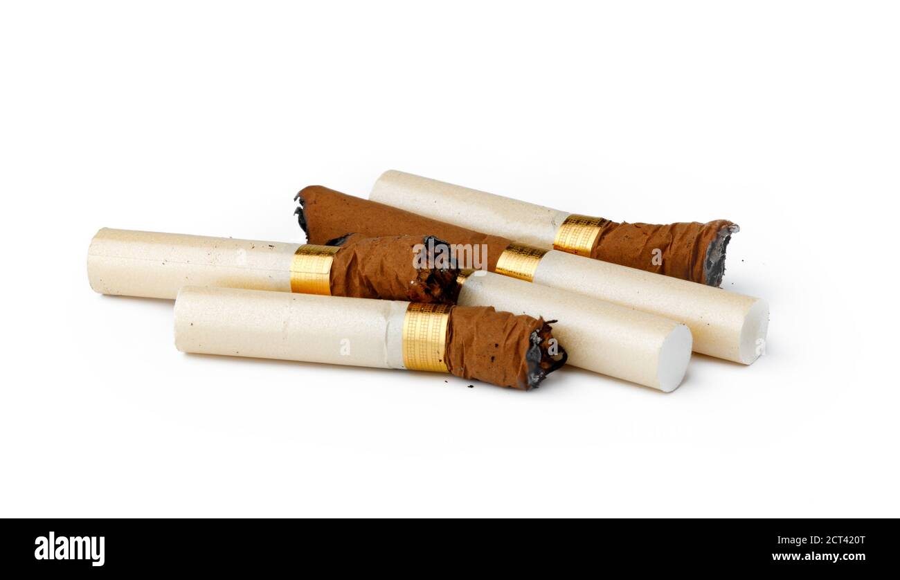 Extinguished butt of cigarette isolated on white Stock Photo - Alamy