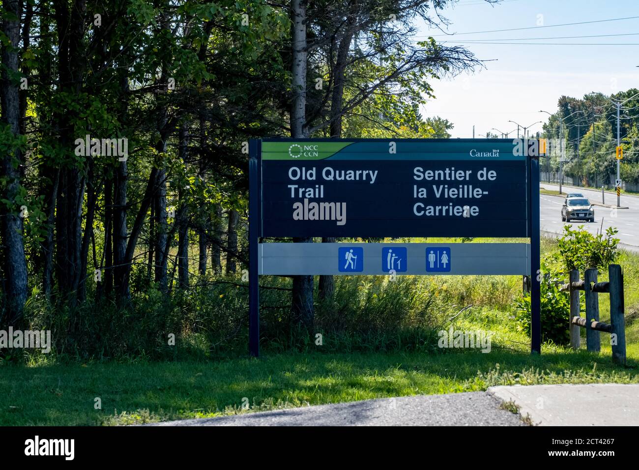 The sign for Old Quarry Trail in the Stony Swamp conservation area in ...