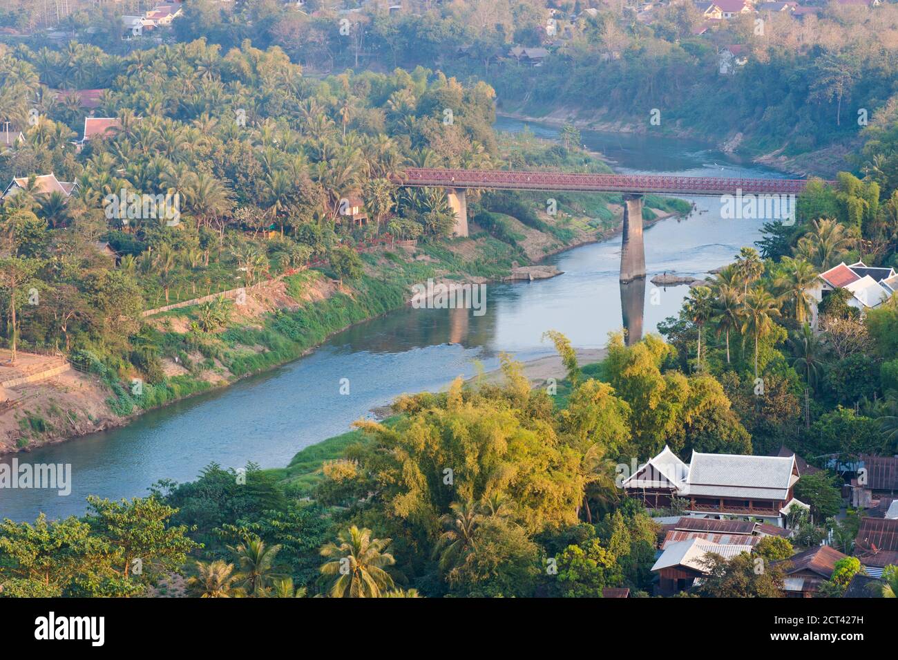 View over Nam Khan River from Wat Phousi Temple, Laos, Southeast Asia ...