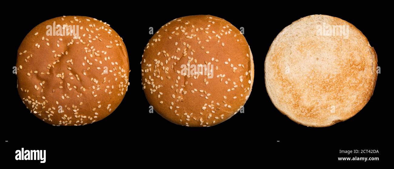 Set of burger bun isolated on black background. View from above Stock ...