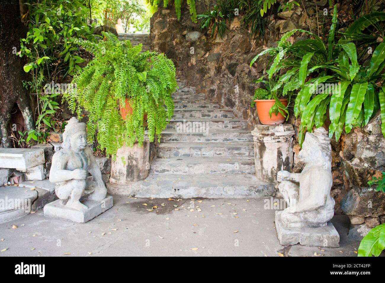 Stone Guardian Monkey Statues Guarding Steps in The Silver Pagoda at ...