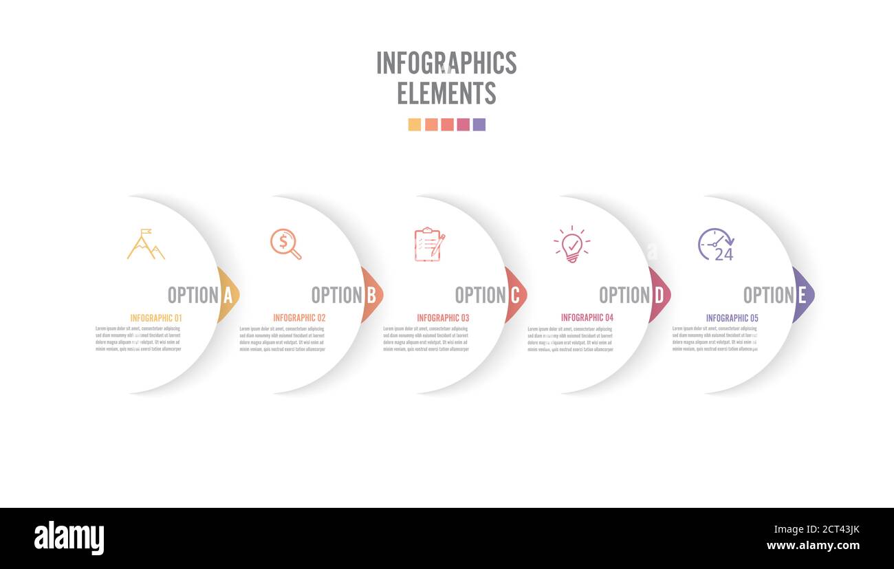 Five paper white overlapping arrows placed in horizontal row. Concept ...
