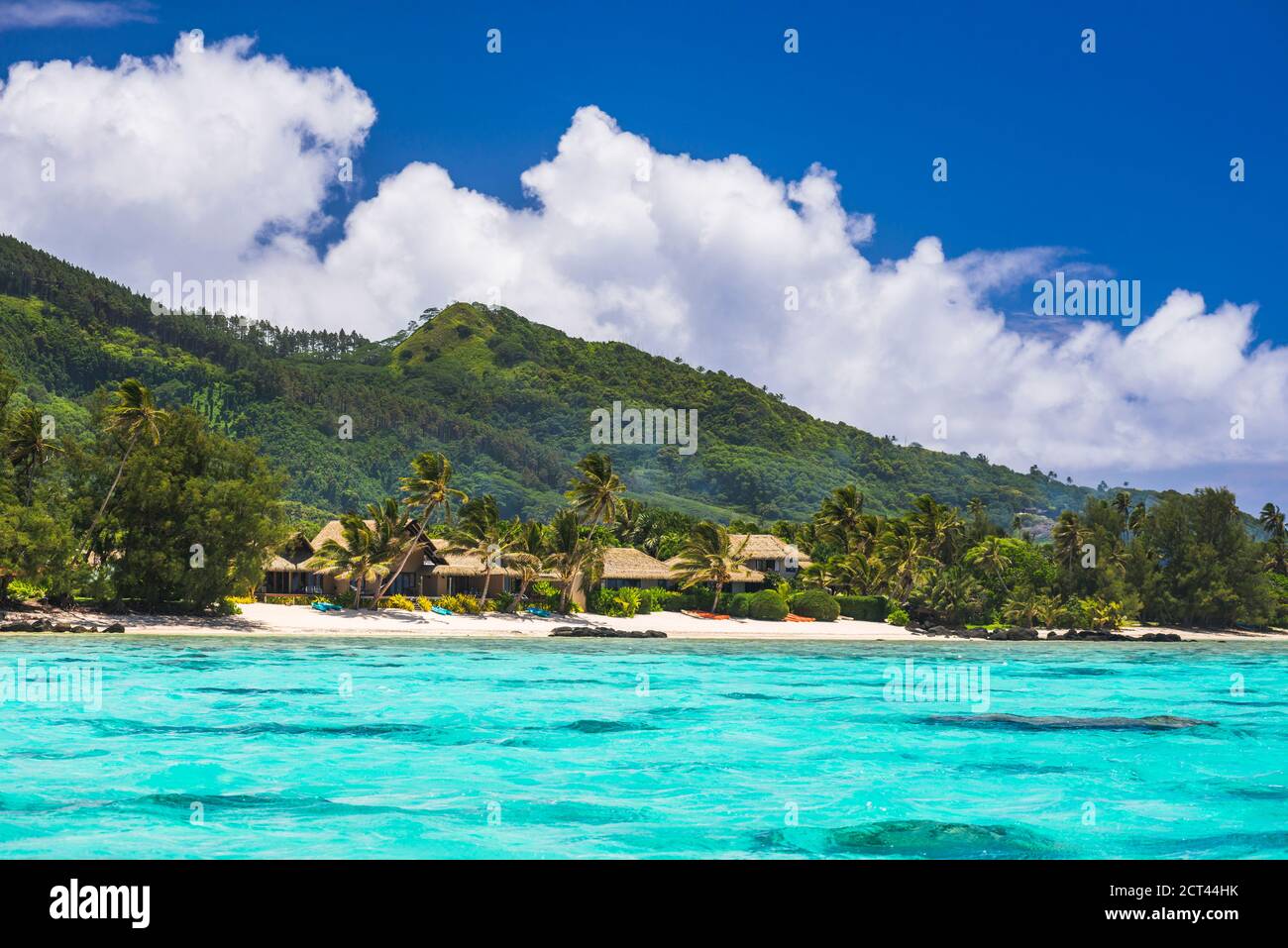 Tropical Island of Rarotonga seen from the beautiful crystal clear ...