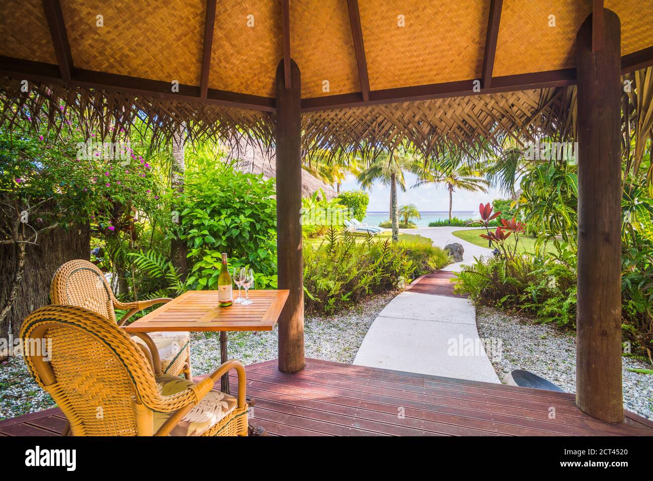 Sea view villa with wine and wine glasses at luxury hotel accommodation ...