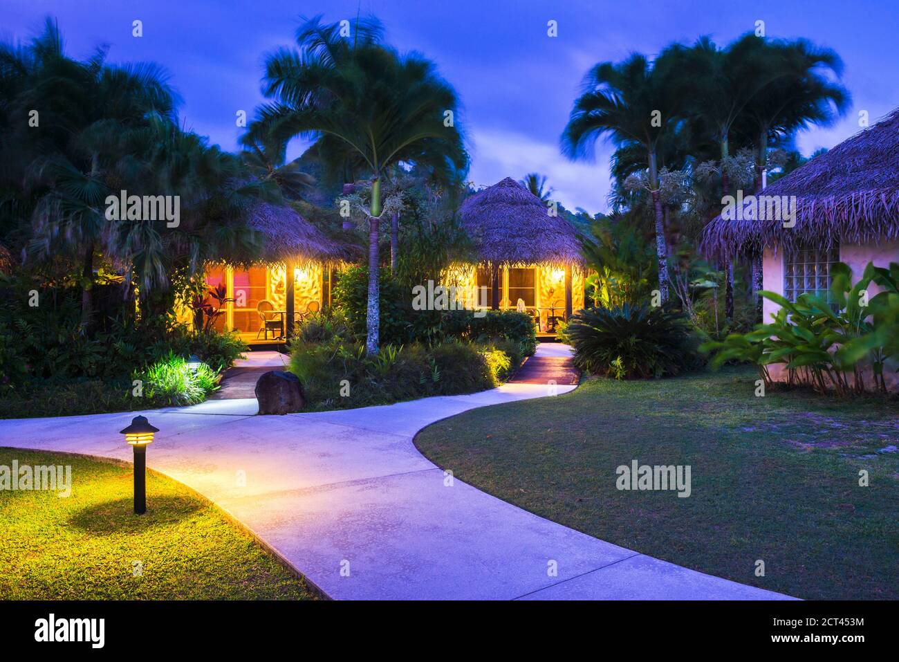 Luxury villa and hotel accommodation at night, Rarotonga, Cook Islands ...