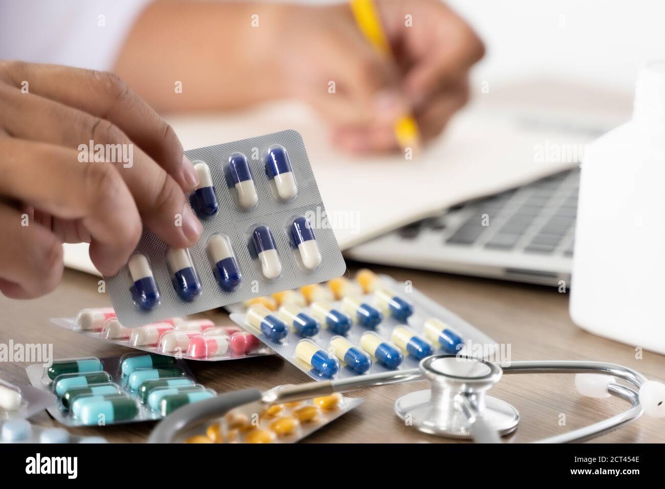 medical doctor writing prescription physician with stethoscope ...