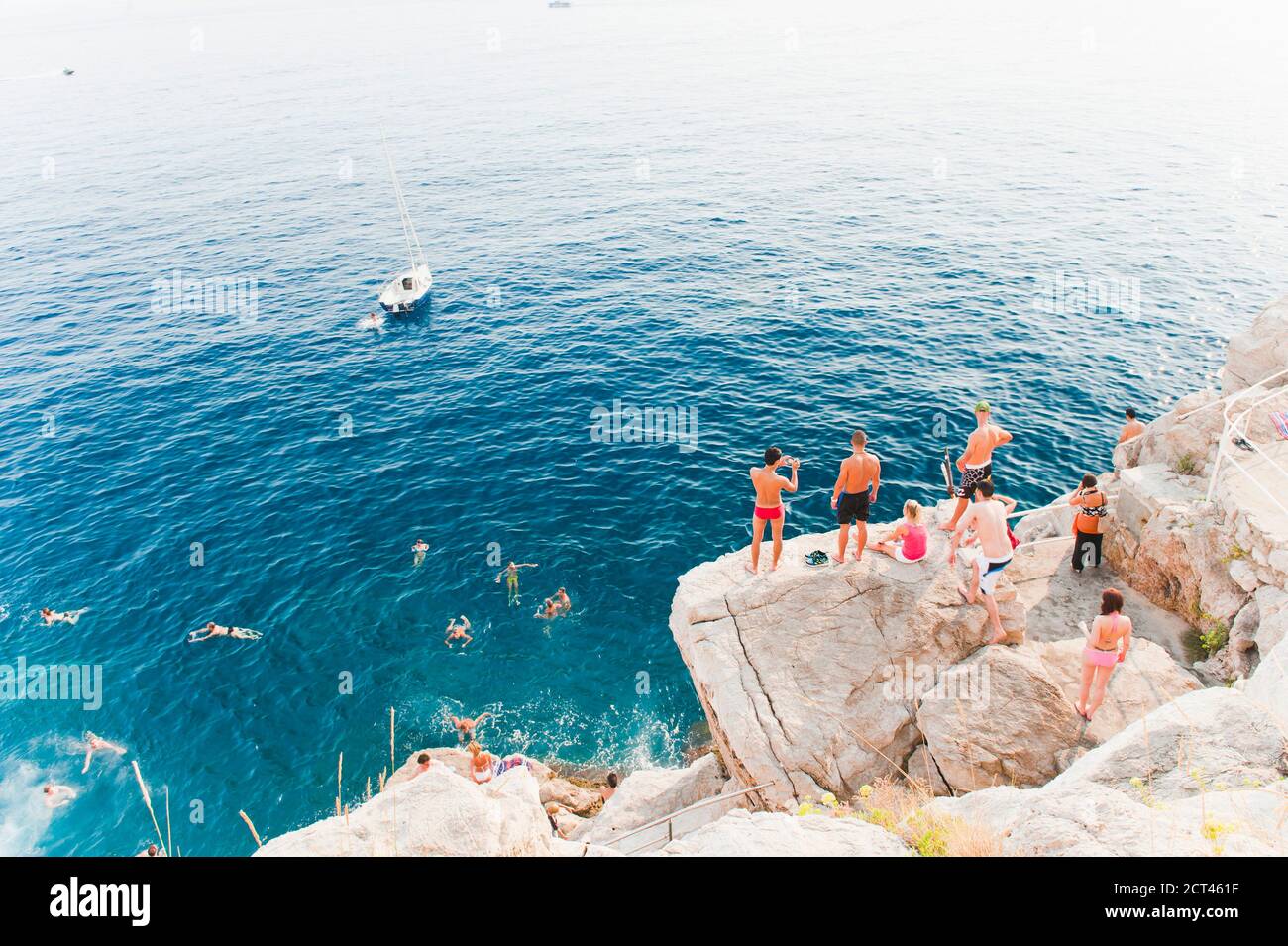 Tourists swimming at Buza Bar, aka Cafe Buza, Dubrovnik, Croatia Stock ...