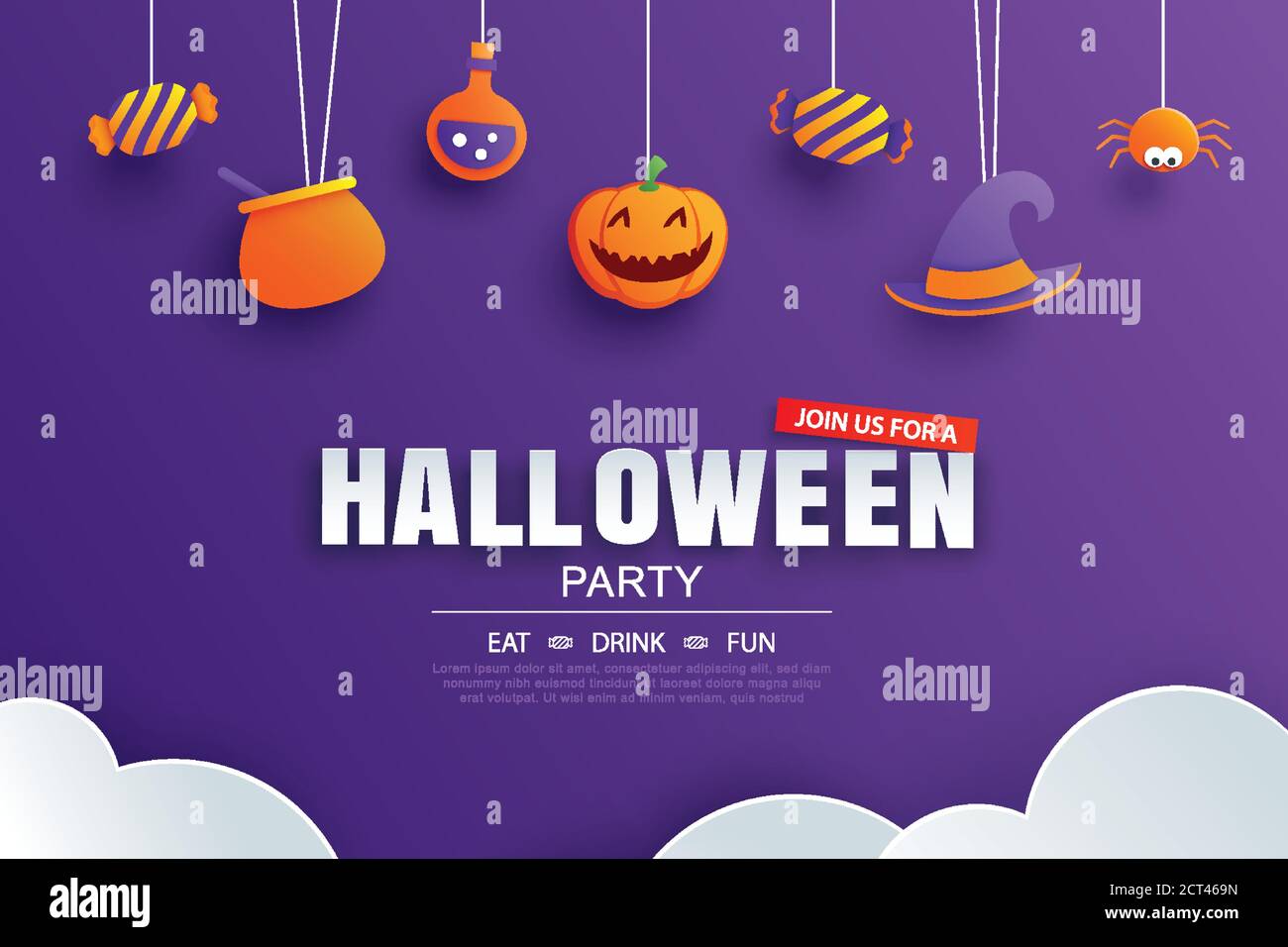 Halloween party invitation with paper art element design for greeting ...