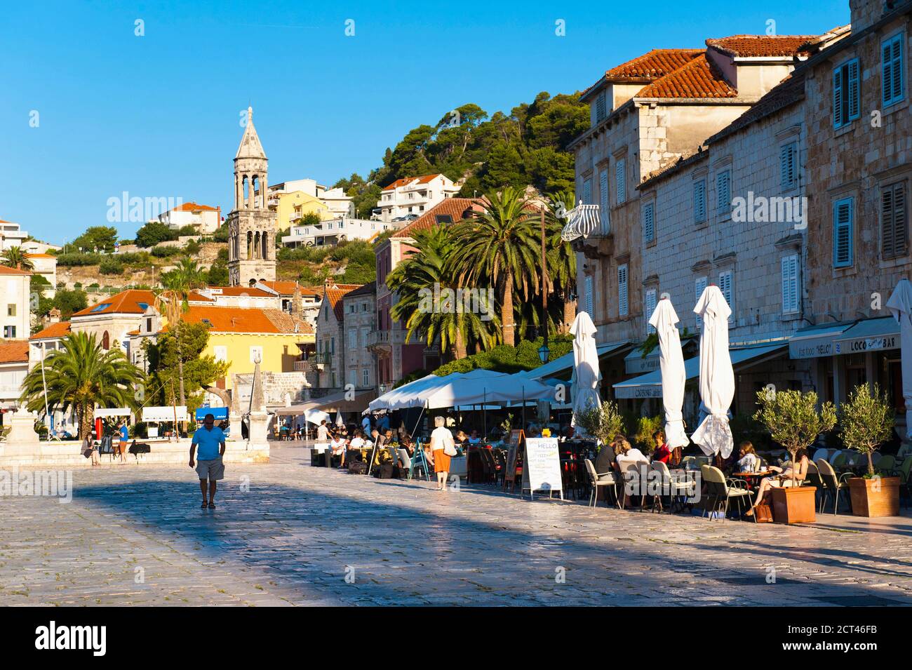 Church bell tower, Hvar town, Hvar Island, Dalmatian Coast, Croatia ...