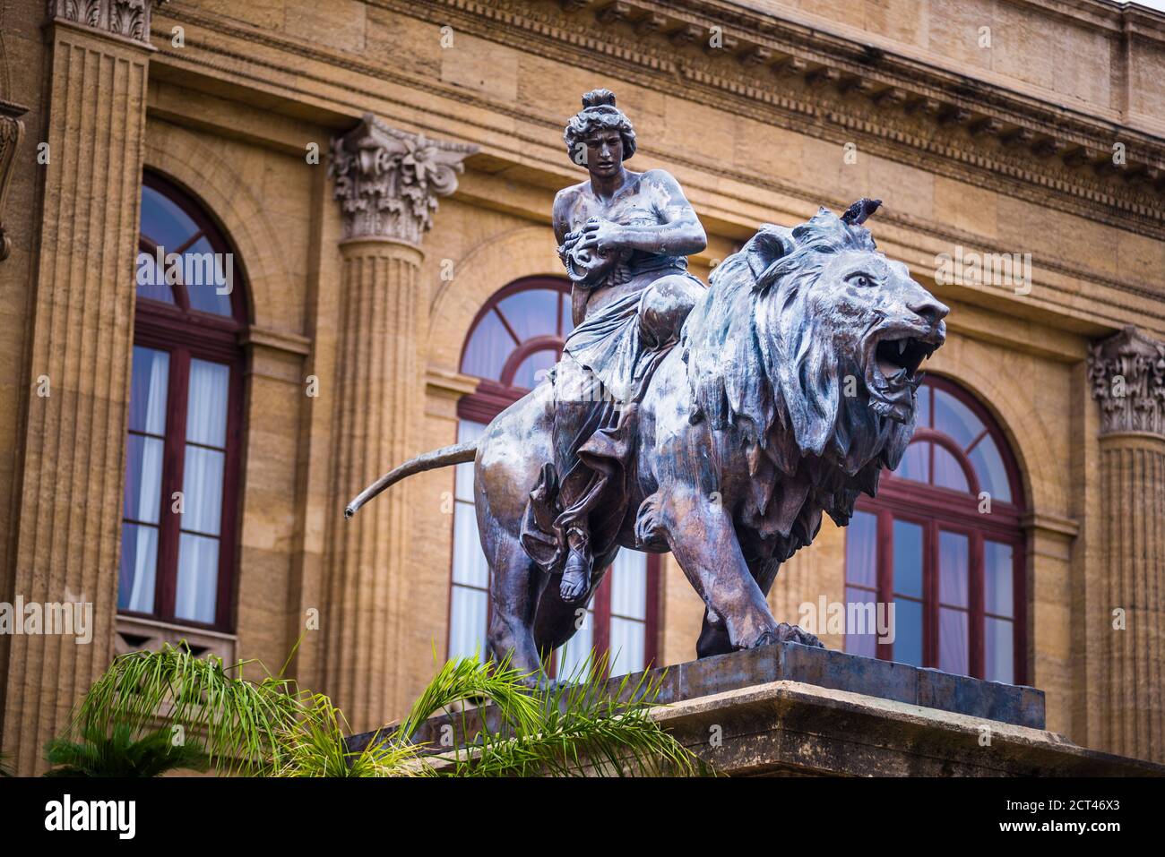 Teatro Massimo, One of two bronze lion statues at Teatro Massimo ...