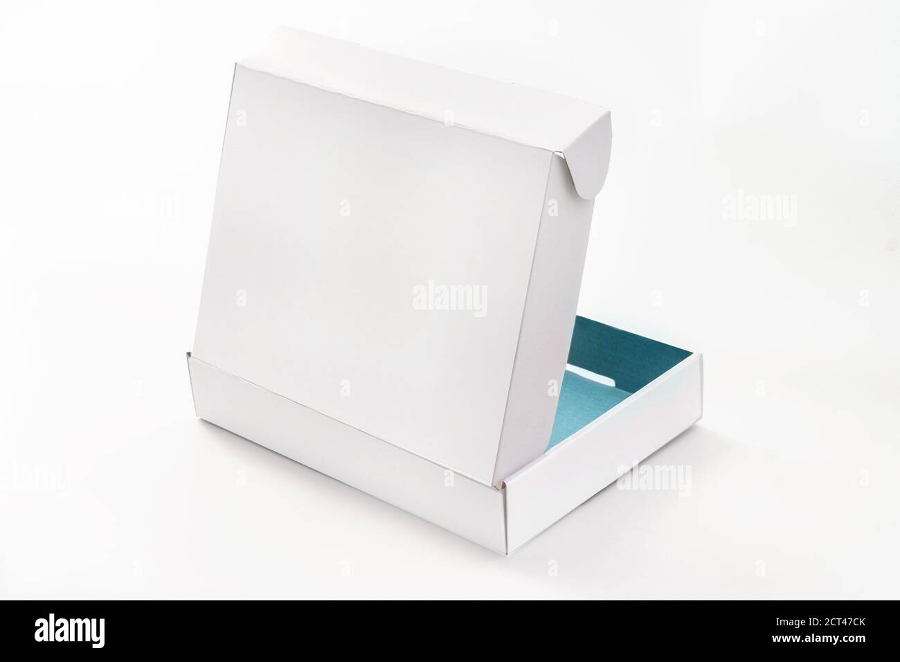 Open blue white carton box isolated on white background. Mock up ...