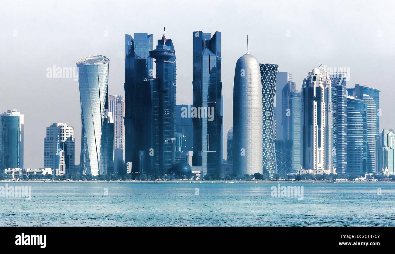 Panoramic view on financial center of Doha,Qatar from West Bay Stock ...