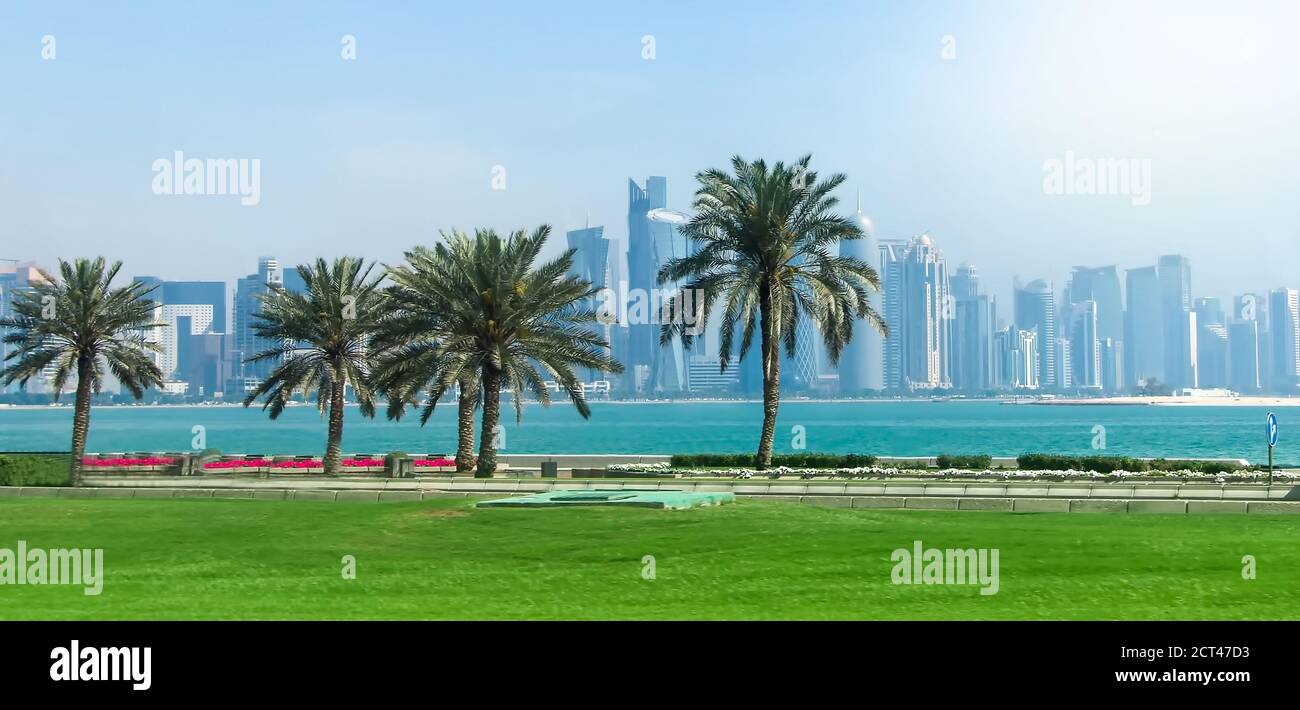 Panoramic view on financial center of Doha,Qatar from West Bay Stock ...