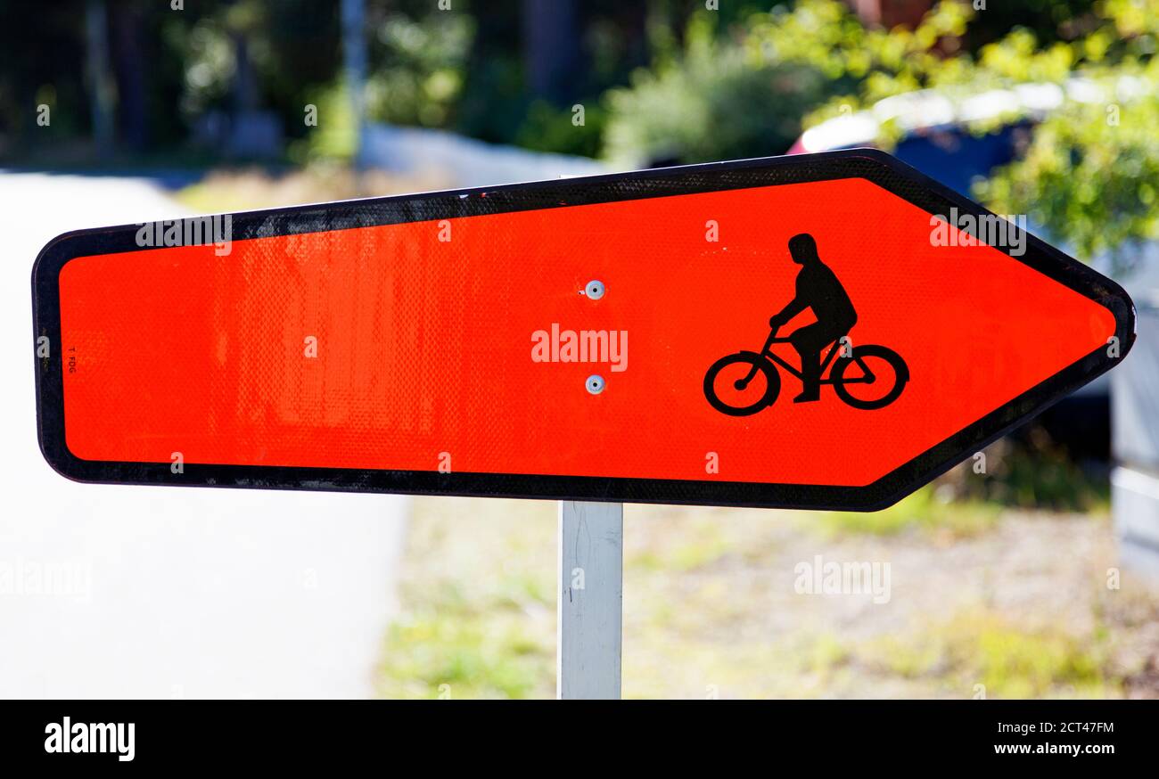 road sign which means that the cycle path has been temporarily moved ...