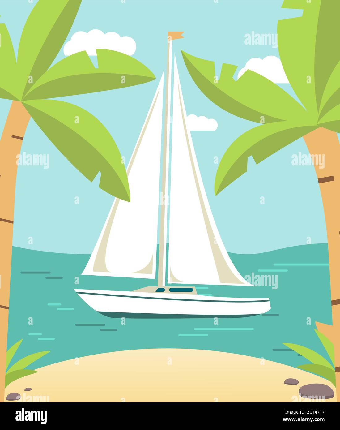 Cartoon summer tropical summer island landscape sandy beach palm trees ...