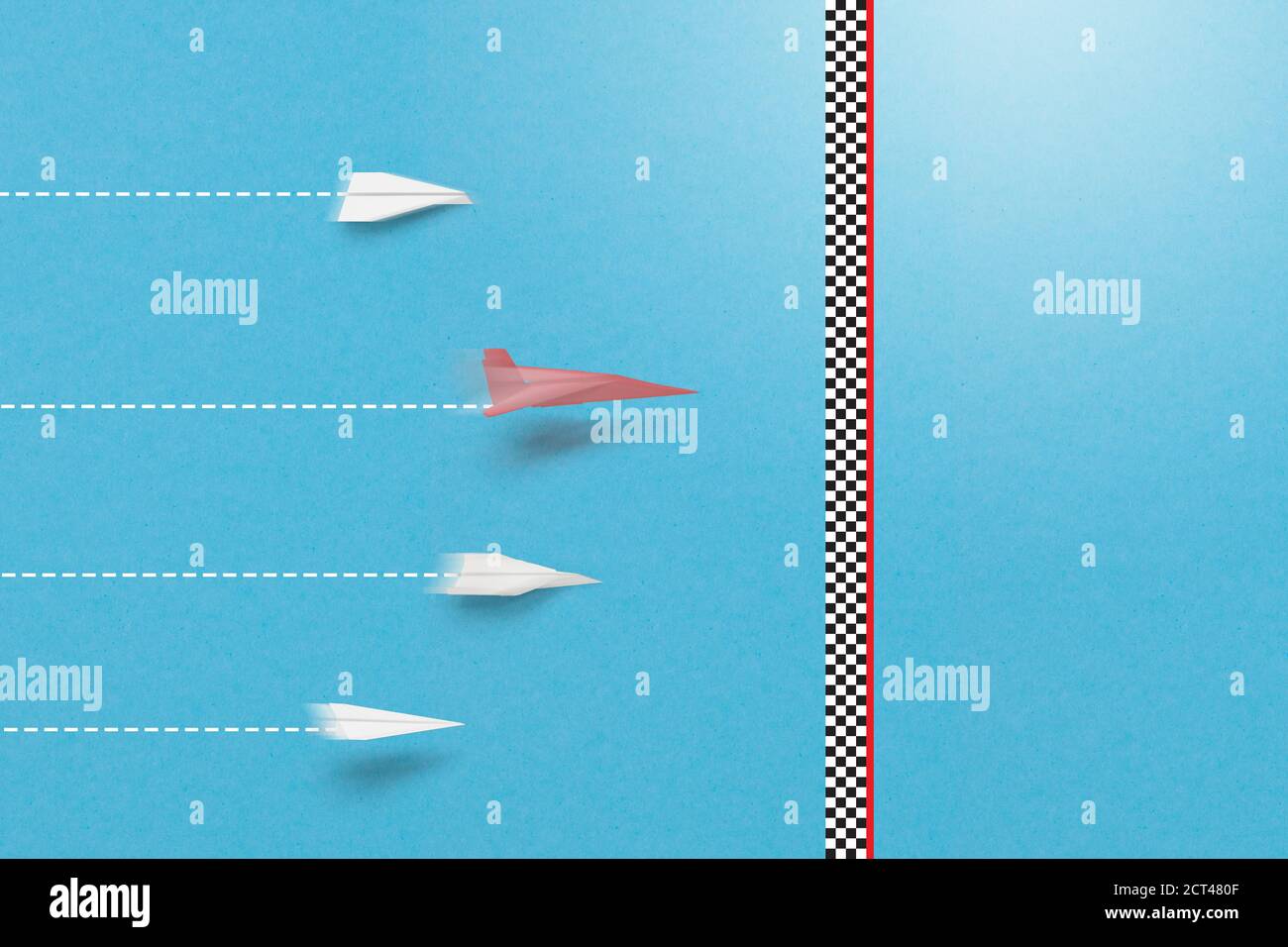leadership red paper plane direction flying in finish line goal ...