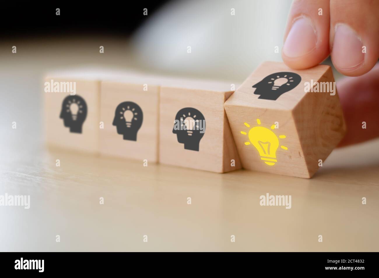 creative idea concept. hand man flip wooden block cube form human idea ...