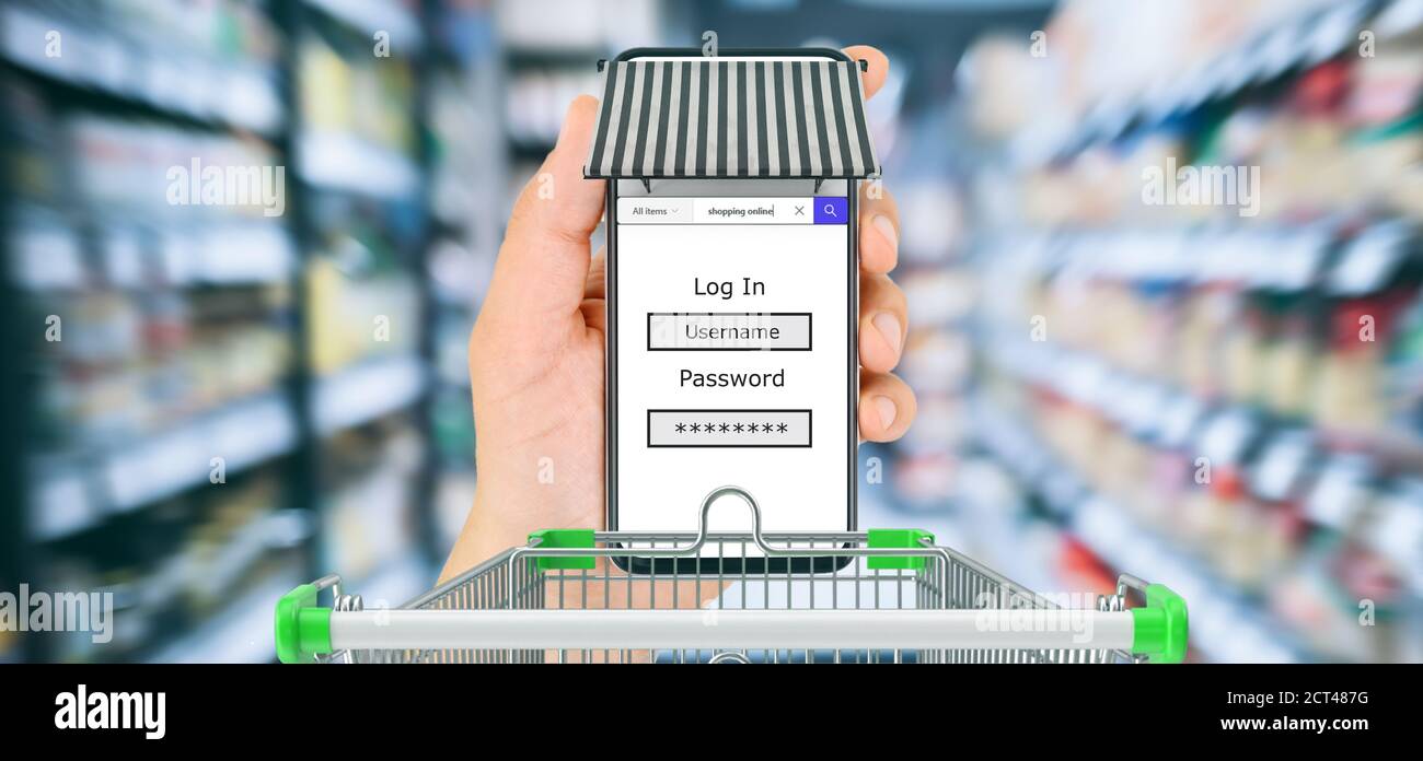 Futuristic technology trend in smart retail concept.customer login to ...