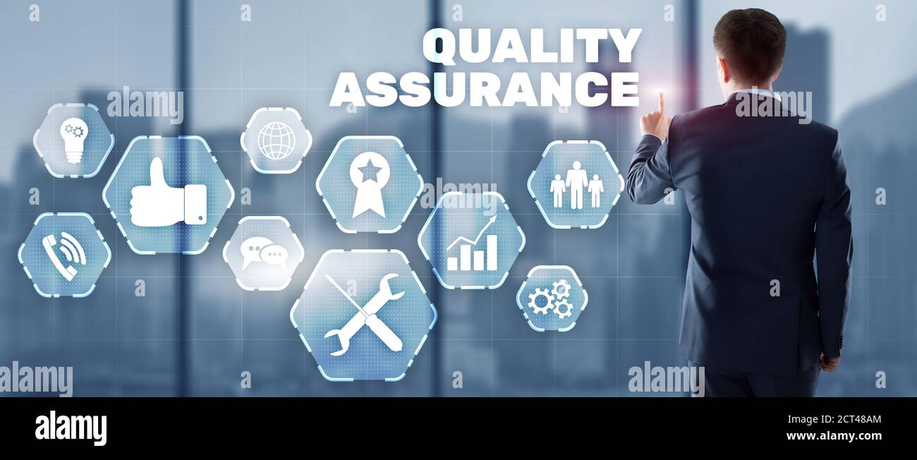 Man pressing touch screen interface quality assurance Stock Photo - Alamy