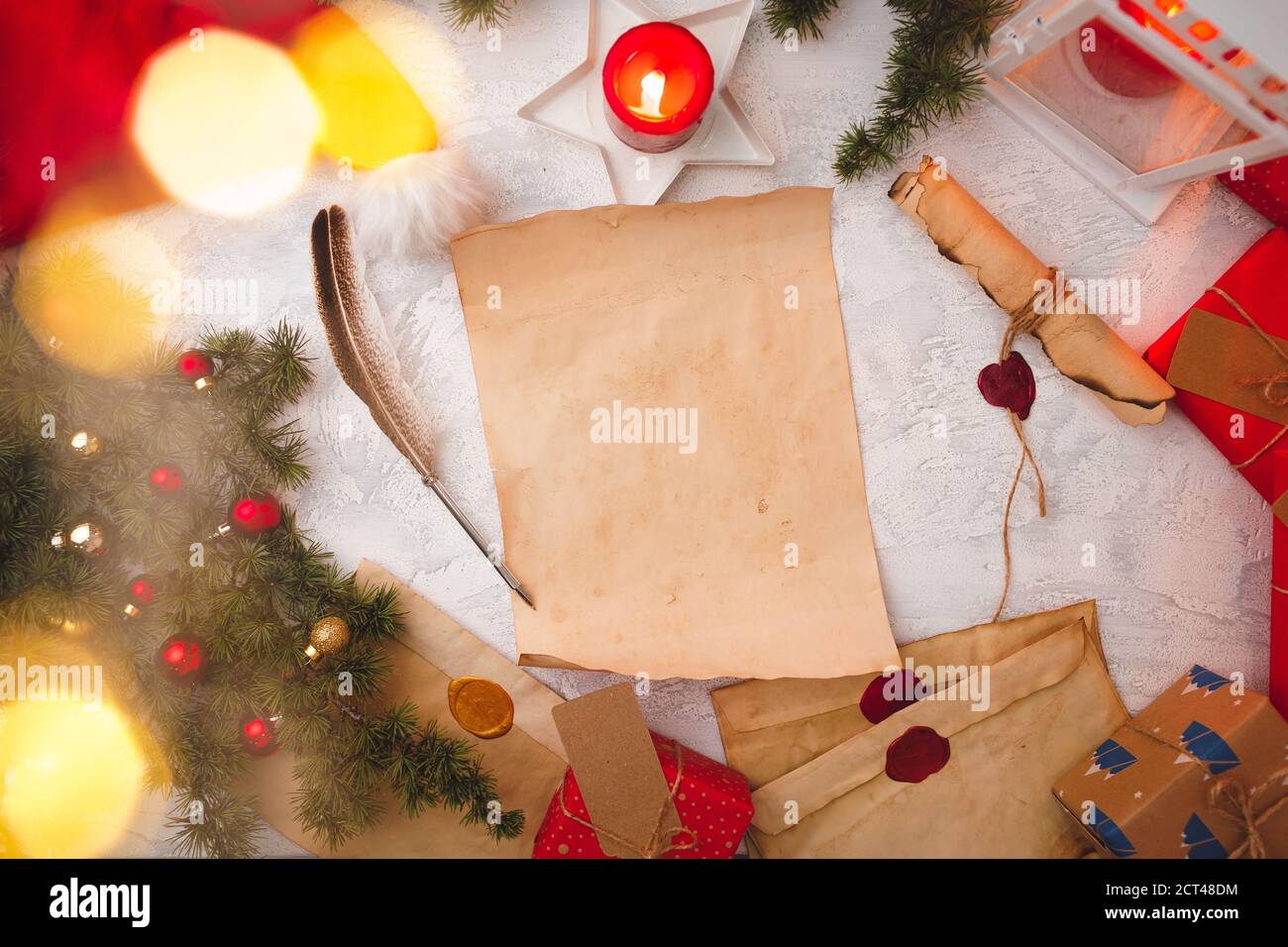 Vintage styled letter to Santa Claus with Christmas decorations Stock ...