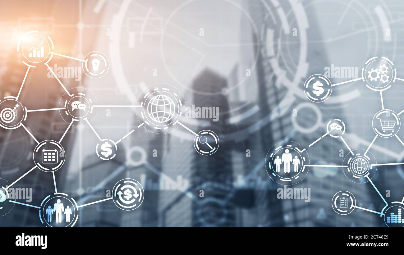 Industry business virtual diagram on city background Stock Photo - Alamy