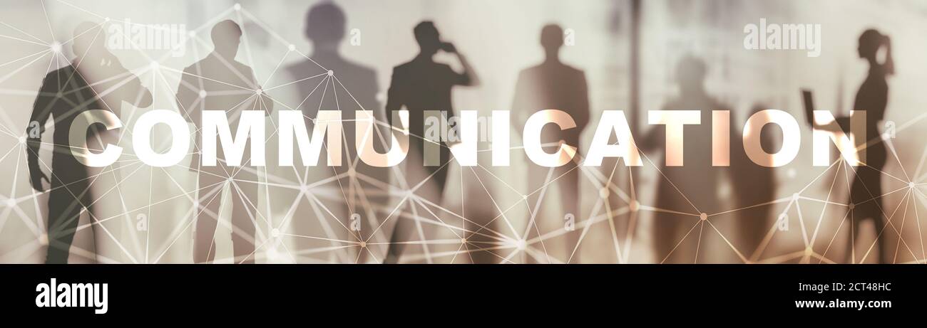 Communication Panoramic Banner. Web and silhouettes background Stock ...